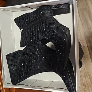 Shoes | Bling Boots Black 95 Shiny Rhinestone Shimmer Metallic ...